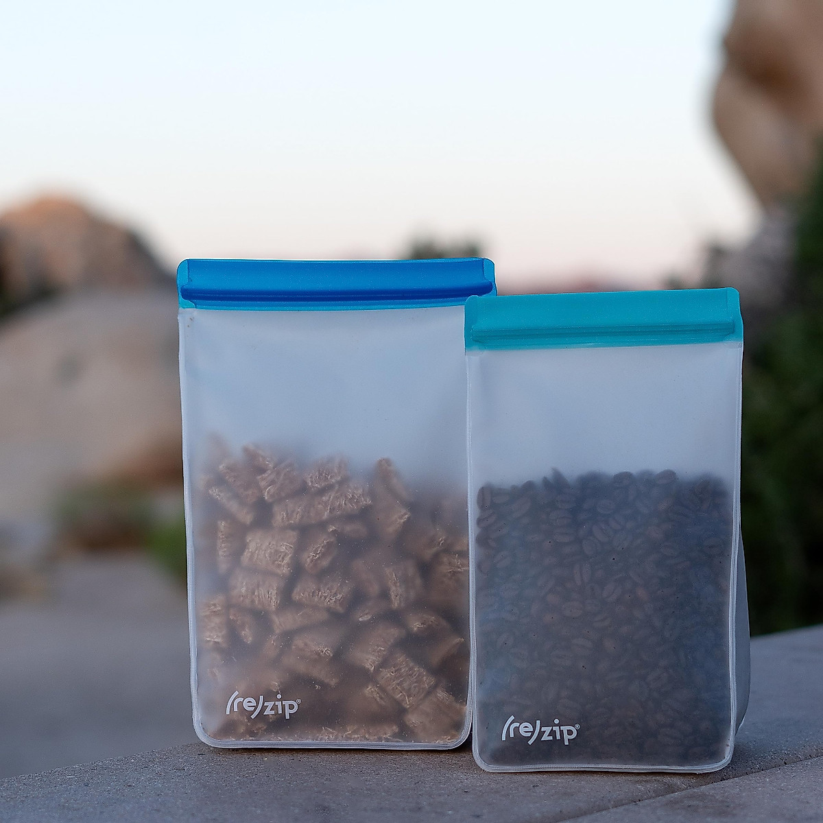 rezip 2-Piece Snack and Chips Reusable Pantry Bags | | BPA-Free, Food Grade, Leakproof, Freezer and Dishwasher Safe | (1) 6-Cup / 48-Ounce, (1) 8-Cup / 64-Ounce | Aqua & Cobalt