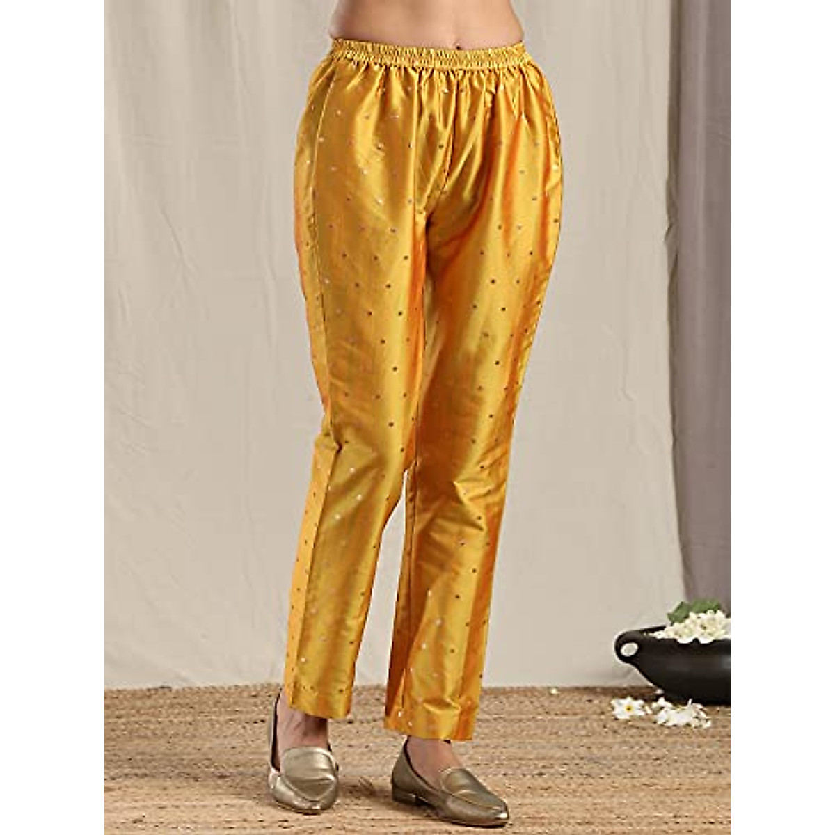 Indian Kurti for Womens With Pant | Art Silk Woven Kurta Kurtis Dress For Women Tops Tunic Yellow