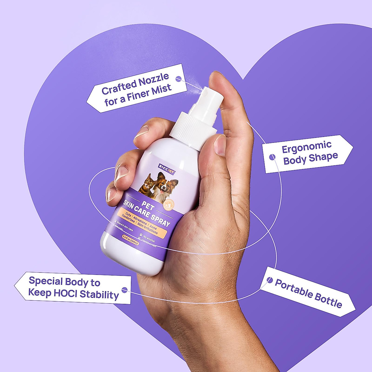 HICC PET Hot Spot Itch Relief Spray for Dogs, Cats - Pet Treatment Spray for Itchy, Irritated Skin, Allergy, Rashes - Lick Safe and Painless Wound Care Spray for All Animals (3.4 Fl Oz)