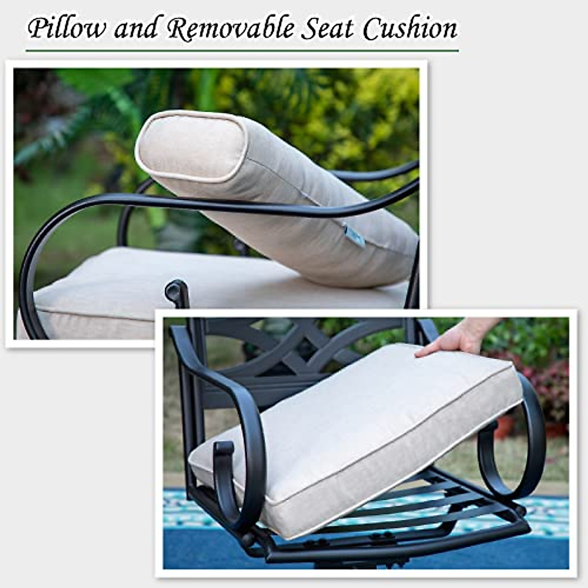 MFSTUDIO 7 PCS Patio Furniture Set with 1 Hand Painting Wood-Like Table and 6 Heavy Duty Metal Chair for Backyard