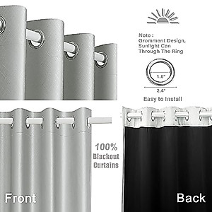 Silver 100% Blackout Curtains for Bedroom, 3 Thick Layers Thermal Insulated Black Out Window Curtains, Full Room Darkening Noise Reducing Grommet Curtains with Black Liner (52 x 63 Inch, 2 Panels)
