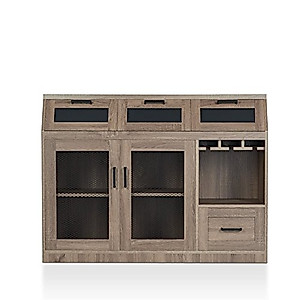 Furniture of America Tanaka Transitional 3 Top Drawers Buffet Server, Sideboard with Hanging Stemware and Cabinet for Dining Room, Kitchen, 47.2-inch, Chestnut Brown