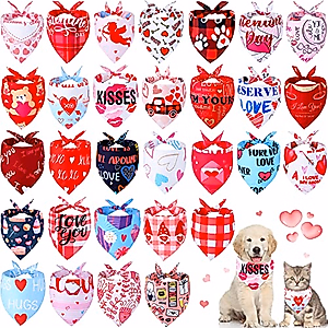 30 Pieces Mother's Day Dog Bandanas Dog Bibs Holiday Pet Costume Dog Cat Mother's Day Outfit Heart Triangle Scarf Kerchief for Small to Medium Pet Multicolor