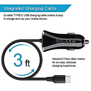 USB Type C Car Charger,Quick Charge 3.4A USB Car Adapter with 3ft Type C Charging Cable for Samsung Galaxy S23 Ultra S22 S21 S20 A10e A20 A50 A51 A52 A70 S10 S9 S8 Plus,Note 20/10,LG G8 G7 V40 V35 V60