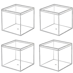 dedoot Clear Acrylic Box withLlid, 4 Pack 4x4x4 inches Clear Plastic Box for Organize, Acrylic Cube Storage Container Drawer Organizer for Vanity Jewelry Accessories, Small Items