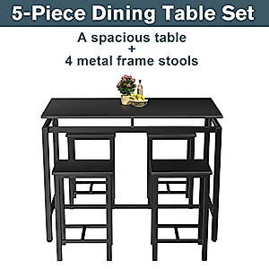 LinkRomat Dining Room Table Set, Bar Dining Table Set for 4, Industrial Kitchen Table with 4 Square Stools, 5 Piece Height Pub Dinner Table Set for 4, Bistro Table and Chairs for Small Spaces, Black