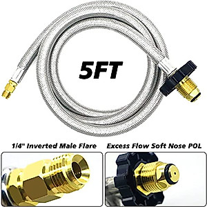 GardenNow Upgraded Propane Brass 4 Port Tee Kit Propane Brass Tee Adapter Kit with 5FT and 12FT Stainless Braided Hoses Allow for Connection Between Auxiliary Propane Cylinder and Propane Appliances