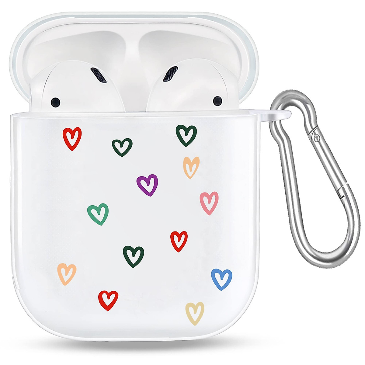 Case for Airpod Case 2nd Generation,Airpod Case Cute 1st Generation,Heart Cute Airpods Case,Clear Kawaii Airpod Case Cute Cover with Keychain for Women Girls (Mixed Heart 1st/2nd Case)