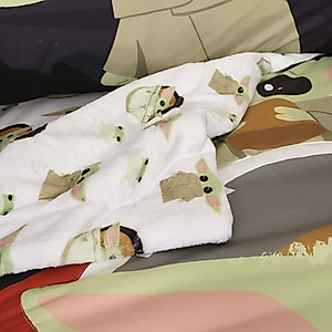 Expressions 3 Piece Toddler Bedding Set Baby Yoda Mandalorian Standard Crib Bedding Set, Includes Soft Microfiber Reversible Comforter, Fitted Sheet, Pillowcase for Kids (Official Star Wars Product)