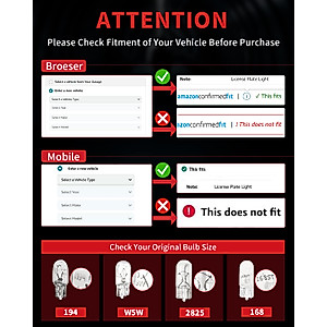 LASFIT 194 168 2825 W5W LED Bulb White Canbus Error Free, T10 LED Bulbs 400LM 6000K Super Bright for Dome Map License Plate Trunk Cargo Lights (2-Pack)