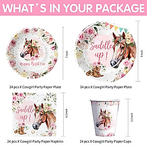 HIPVVILD Cowgirl Party Decorations Tableware - Horse Theme Saddle Up Western Party Supplies, Plate, Cup, Napkin, Cutlery, Tablecloth, Wild West Cowgirl Birthday Baby Shower Decorations | Serve 24