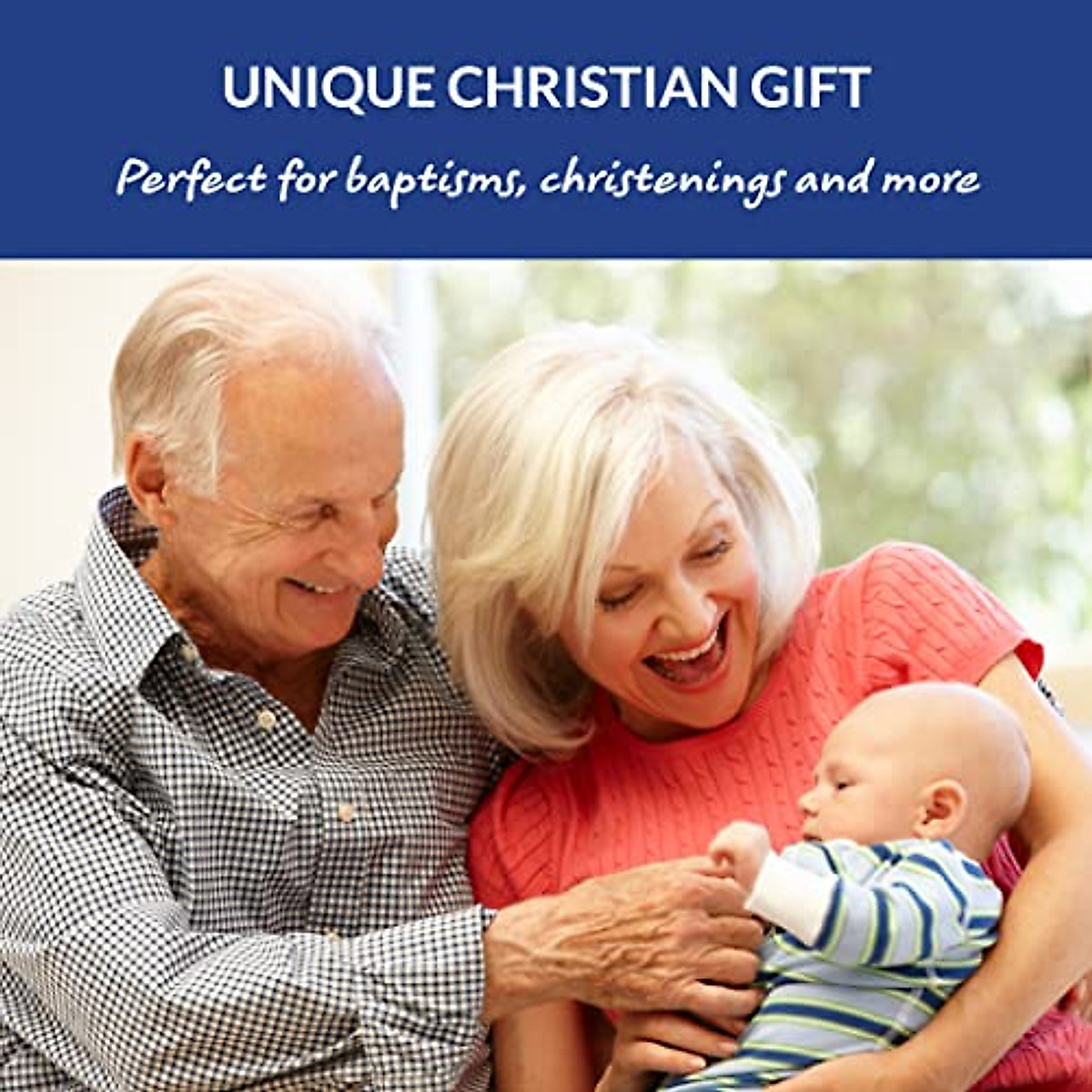 Christian Baby Gift for Boy, Soft Blue Cotton Quilt Embroidered with 9 Bible Verses for Baby Shower, Baptism, Dedication, Grandson, Godson, Etc.