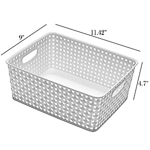 Eslite Plastic Storage Baskets for Organizing,11.42"X9"X4.7",Pack of 4 (White)