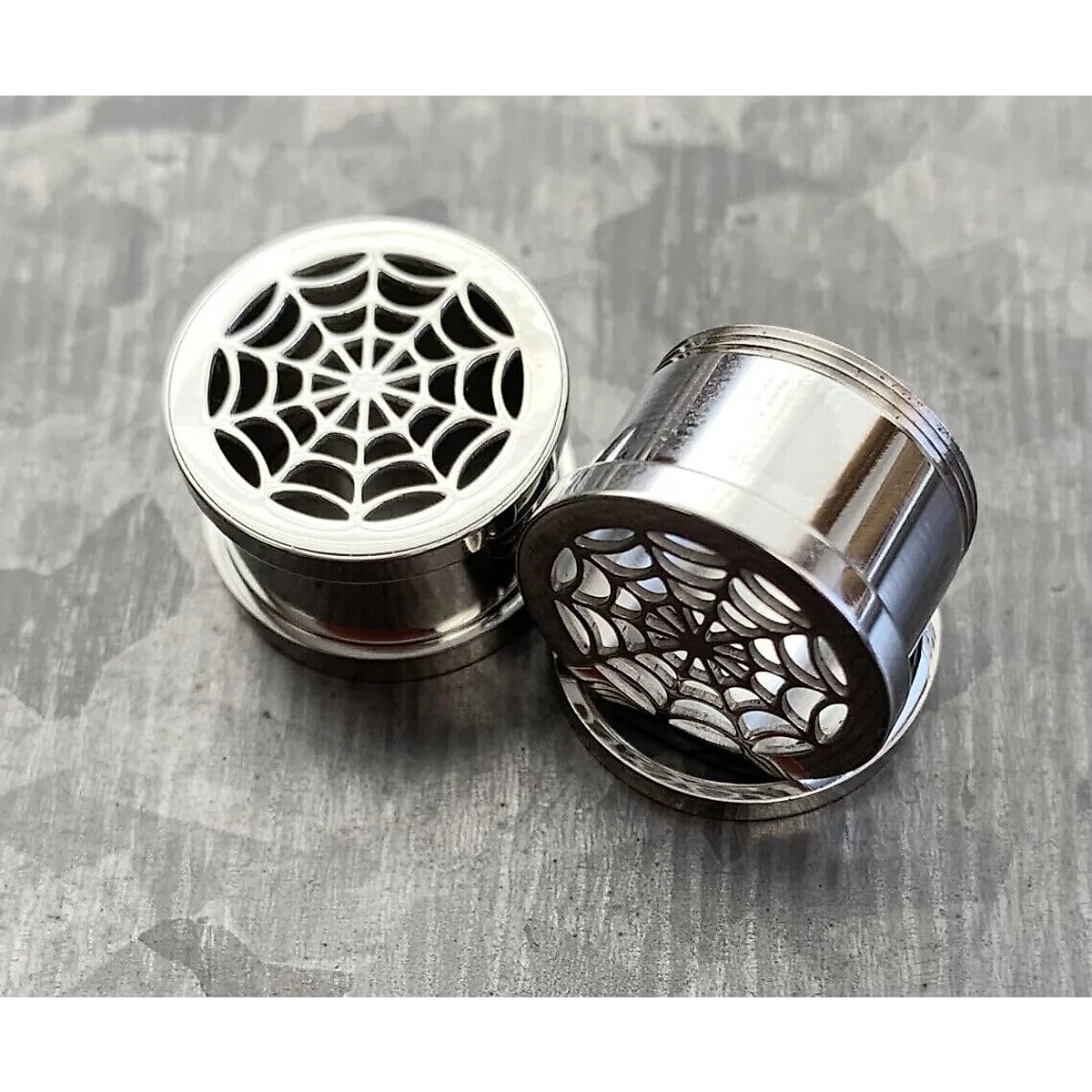 Lobal Domination PAIR of Spider Web Screw Fit Steel Tunnels Spiderweb Ear Plugs - 2g thru 1" (2g (6mm))