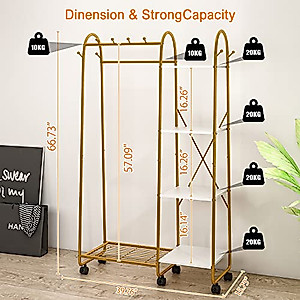 semoic Gold, 4 Tier Rolling Clothes Racks for Hanging Clothes, Double Rod Garment Rack, Sturdy Closet for Bedroom Living Room Entryway