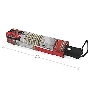 SLHFPX Compact Travel Umbrella London Union Jack Retro Auto Umbrellas Windproof For Women Men Kids Portable Rain Sun Uv Folding Reverse Umbrella With Automatic Open Close Button