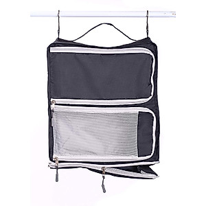 CHISROSLIN Hanging Garment Organizers Portable Luggage Suitcase Closet Shelving Organizer w/hooks Hanging Packing Cubes for Travel, Black