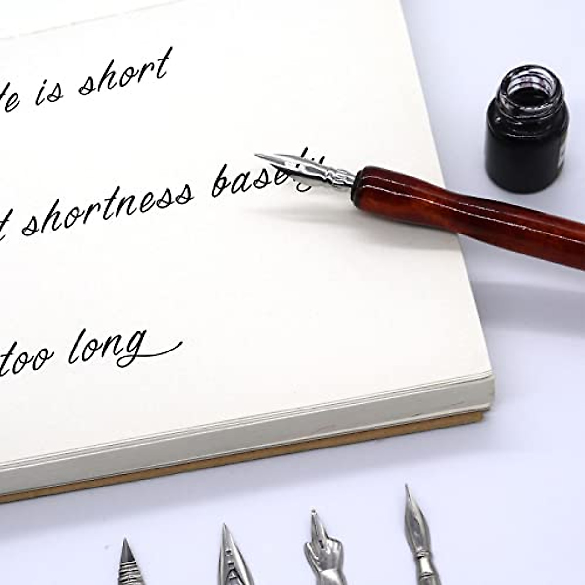 6Pcs Calligraphy Pen Nib Holder Cartoon Comic Pen Metal Dip Pen Set Grip Wooden Pen Holder for Drafting Drawing