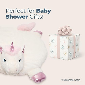 Bearington Baby Dreamer Baby Play Mat, 30 x 30 Inch White and Pink Unicorn Plush Stuffed Animal Blanket