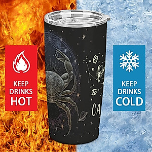 BEOIIBIRD Cancer Zodiac Tumbler Gifts, 20oz Glaze Stainless Steel with Lid and Straw Water Bottles Insulated Coffee Mug, Beverage Cup for Teen Women Men in Home Office Car Travel