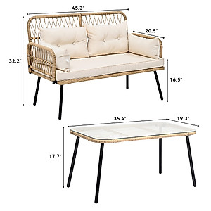 YITAHOME 2-Piece Patio Furniture Wicker Outdoor Loveseat, All-Weather Rattan Conversation for Backyard, Balcony and Deck with Soft Cushions and SideTable (Light Brown+Beige)