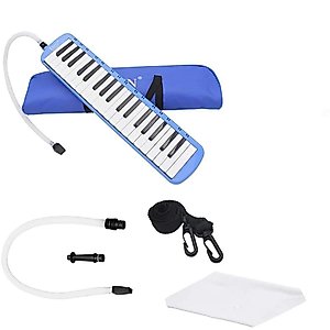 Key Mouth Piano Melodica ABS Keyboard Musical Accordions Instrument with Carrying Bag Strap Mouthpiece Portable Blowpipe & Blowpipe Student Class Harmonica with Bag Adults Gift (37 Keys, Blue)