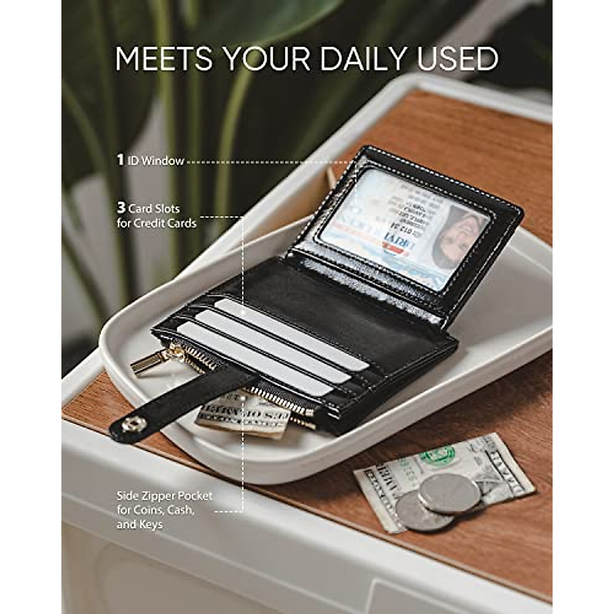 Vulkitty Slim Wallet for Women Minimalsit Bifold Leather Purse RFID Blocking Small Credit Card Wallet with Zipper Pocket(Black)