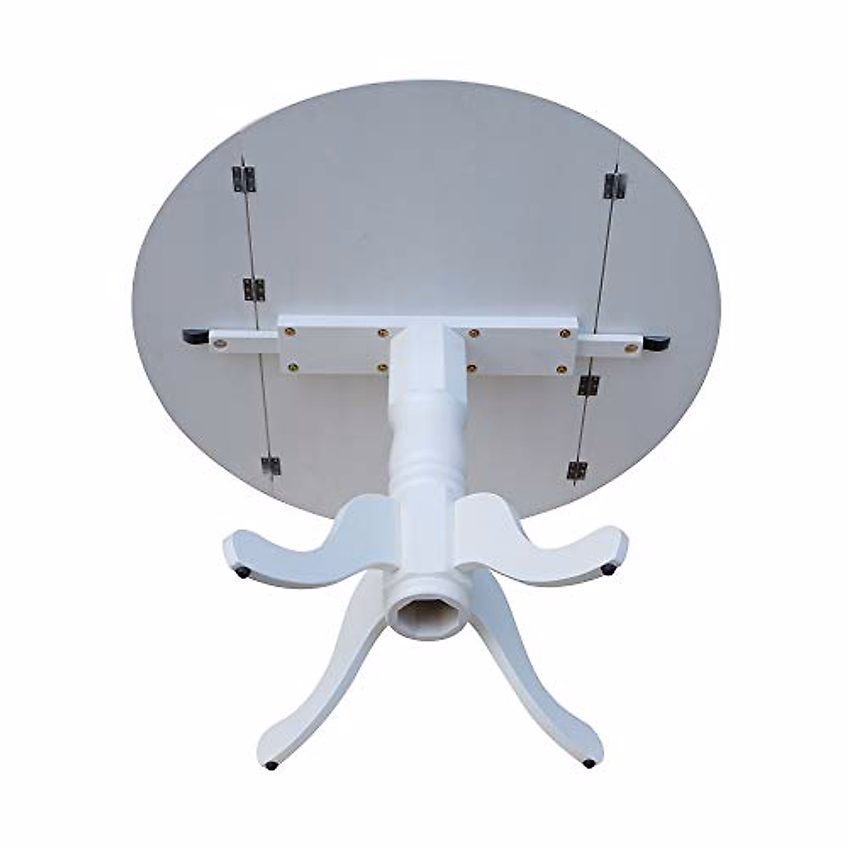 IC International Concepts, 42" Round Dual Drop Leaf Pedestal Dining Table, Solid Real Wood, Sturdy Parawood, White