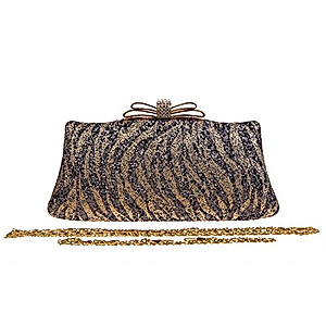 Fawziya Zebra Pattern Glitter Clutch Evening Bags For Women Party Clutches-Gold