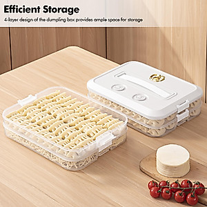 Lunhoo 4 Layer Dumpling Box, Food Storage Containers with Lid and Handle, Stackable Biscuit Storage Box for Kitchen and Fridge (White Lid)
