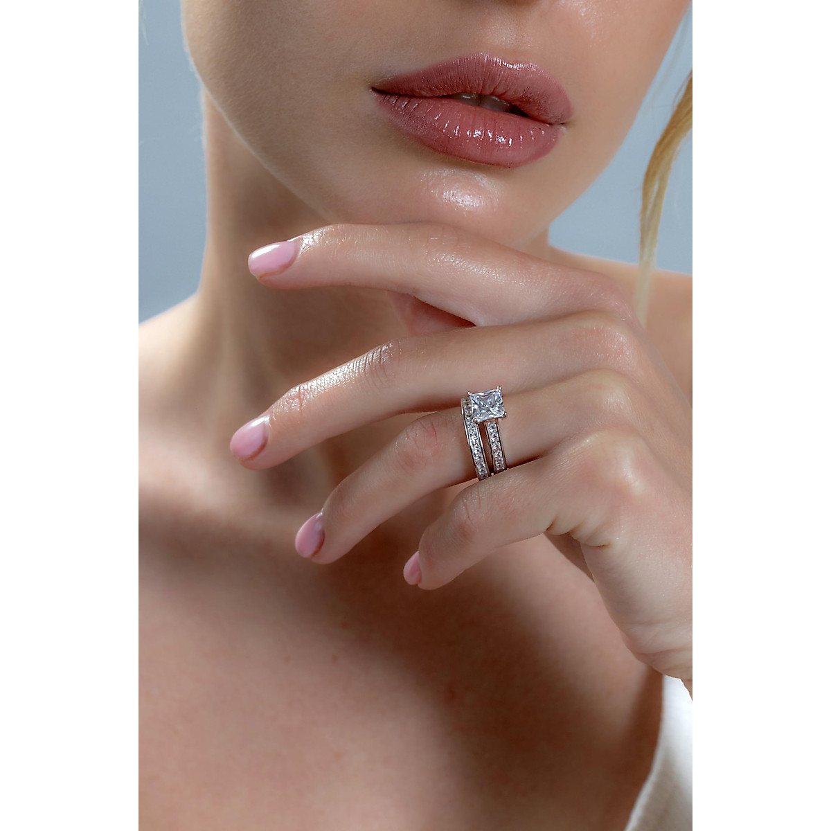 1.5 Carats Sterling Silver Cubic Zirconia Bridal Set Engagement Wedding Ring Bands Princess Cut