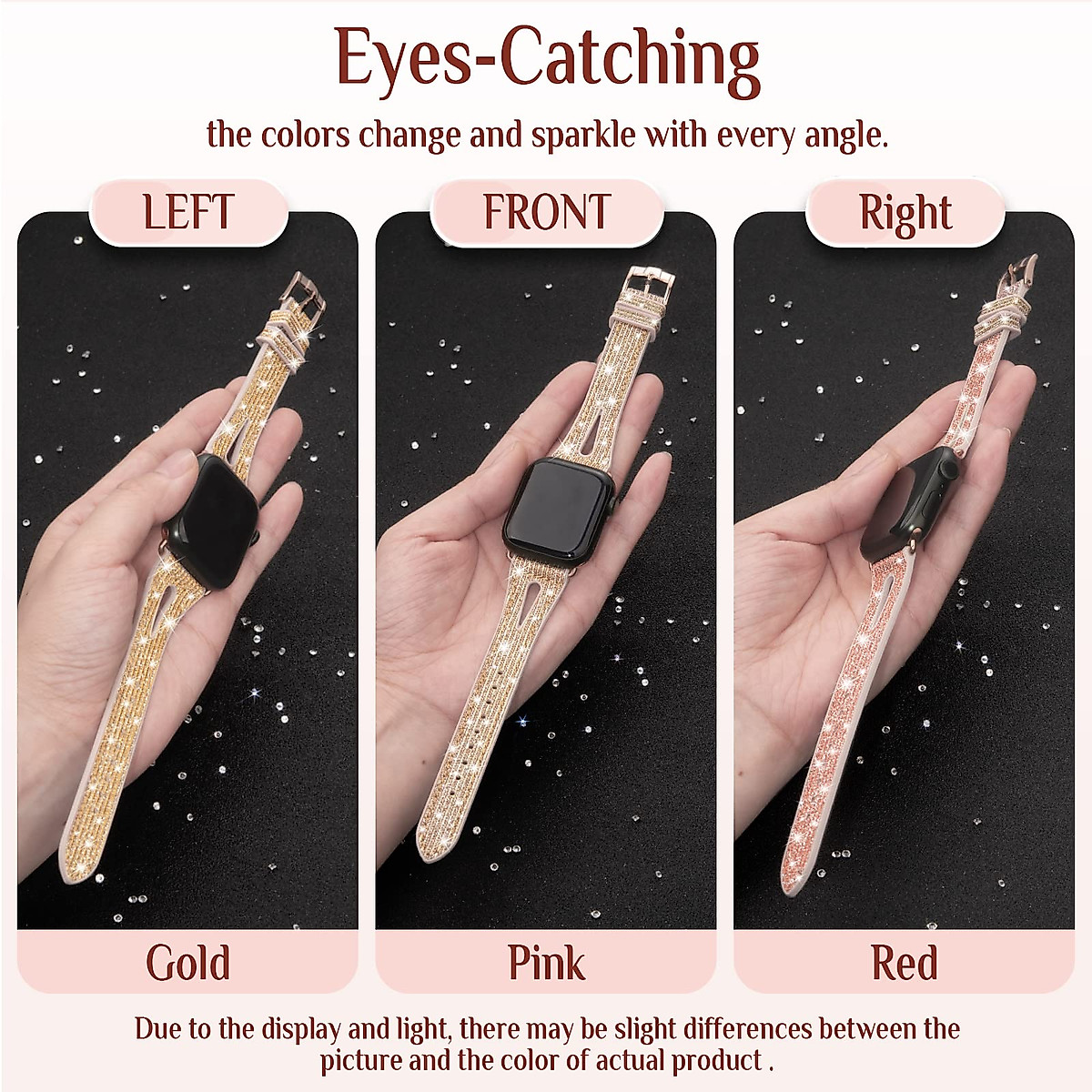 Goton Bling Silicone Band Compatible with Apple Watch 46mm 45mm 44mm 42mm 41mm 40mm 38mm Series 10 9 8 7 6 5 4 3 2 SE Women, Glitter Strap Accessories