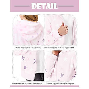V.&GRIN Girl Zip up Hoodie Sweatshirt Soft Fuzzy Fleece Jacket with Pocket for Girls 5-16 Years(Pink Stars 7-8