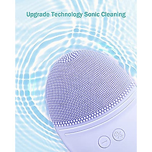 EZBASICS Facial Cleansing Brush Made with Ultra Hygienic Soft Silicone, Waterproof Sonic Vibrating Face Brush for Deep Cleansing, Gentle Exfoliating and Massaging, Inductive Charging (Violet)