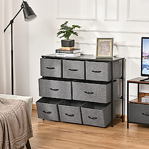 HOMCOM 8-Drawer Dresser, 3-Tier Fabric Chest of Drawers, Storage Tower Organizer Unit with Steel Frame for Bedroom, Hallway, Dark Gray