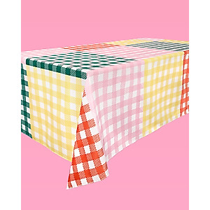 xo, Fetti Gingham Checkered Washable Tablecloth - 9ft. | Camp Bachelorette Party Supplies, Getting Lit + Getting Hitched, Glamping Birthday Party Decorations, Pastel Baby Shower, Cute Tableware
