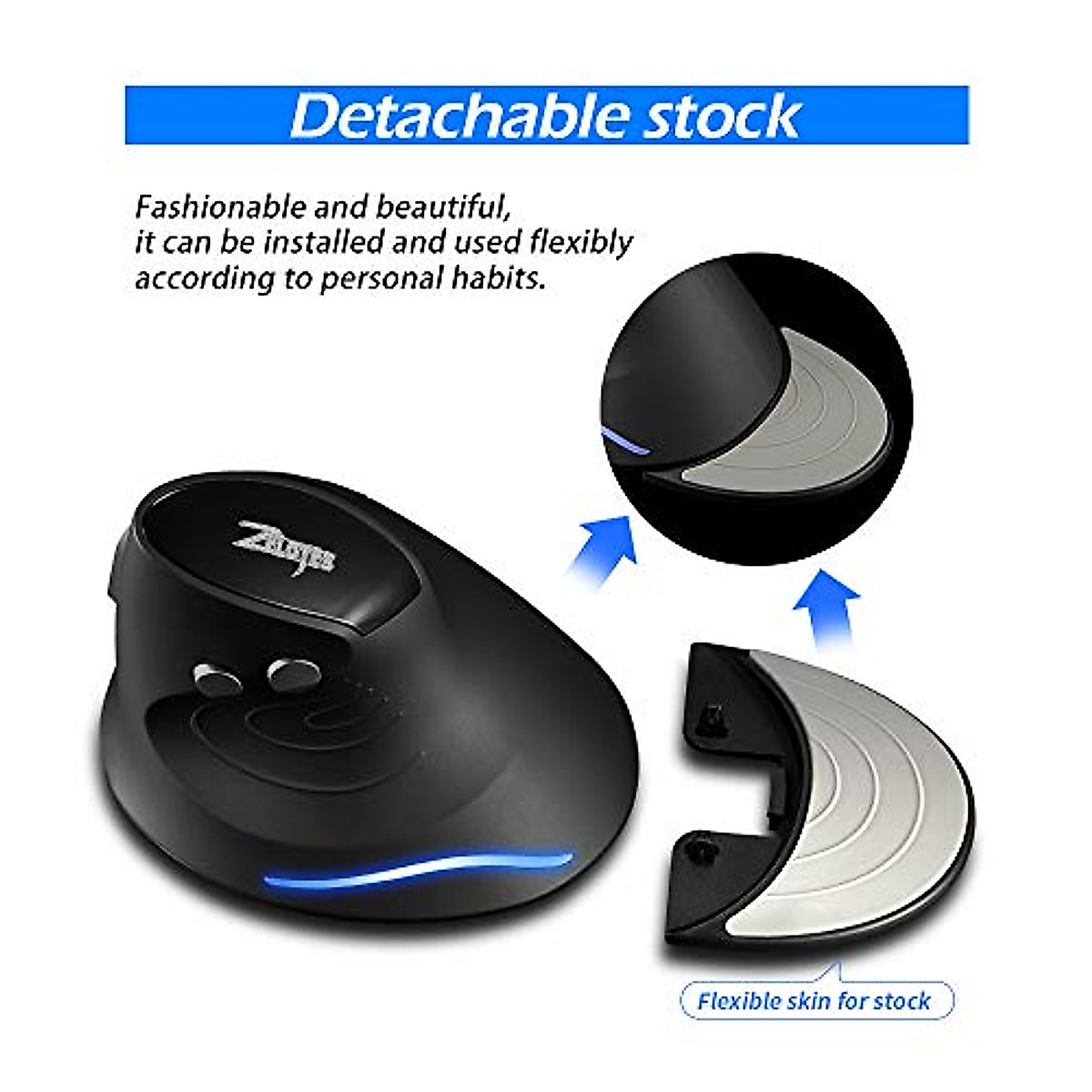 zelotes Wireless Vertical Mouse,2021 Ergonomic Design USB LED Optical Mouse with 6 Buttons and 3 Adjustable Sensitivity 1000/1600/2400 DPI for Computer,Black