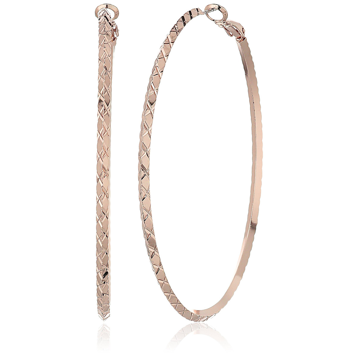 GUESS "Basic" Rose Gold Large Diamond Cut Hoop Earrings