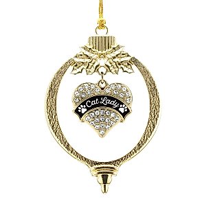 Inspired Silver - Cat Lady - Paw Prints Charm Ornament - Gold Pave Heart Charm Holiday Ornaments with Cubic Zirconia Jewelry