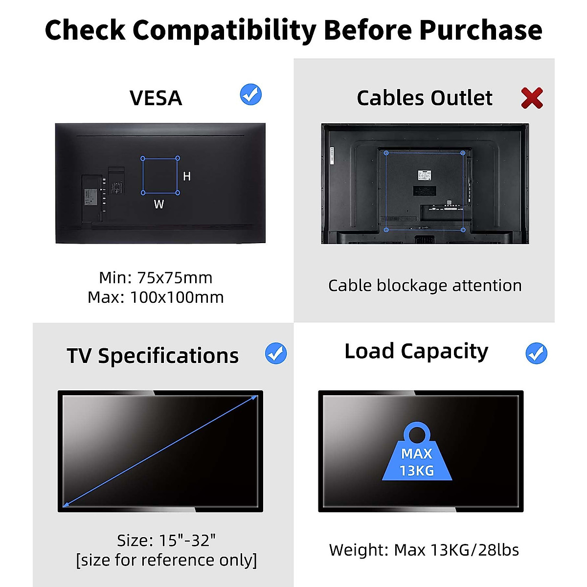 Suptek TV Wall Mount Swivel Tilt Rotation Full Motion Adjustable Articulating for Most 15- 32 inch LED, LCD Monitor Wall Mount VESA 75,100 (MA2720)