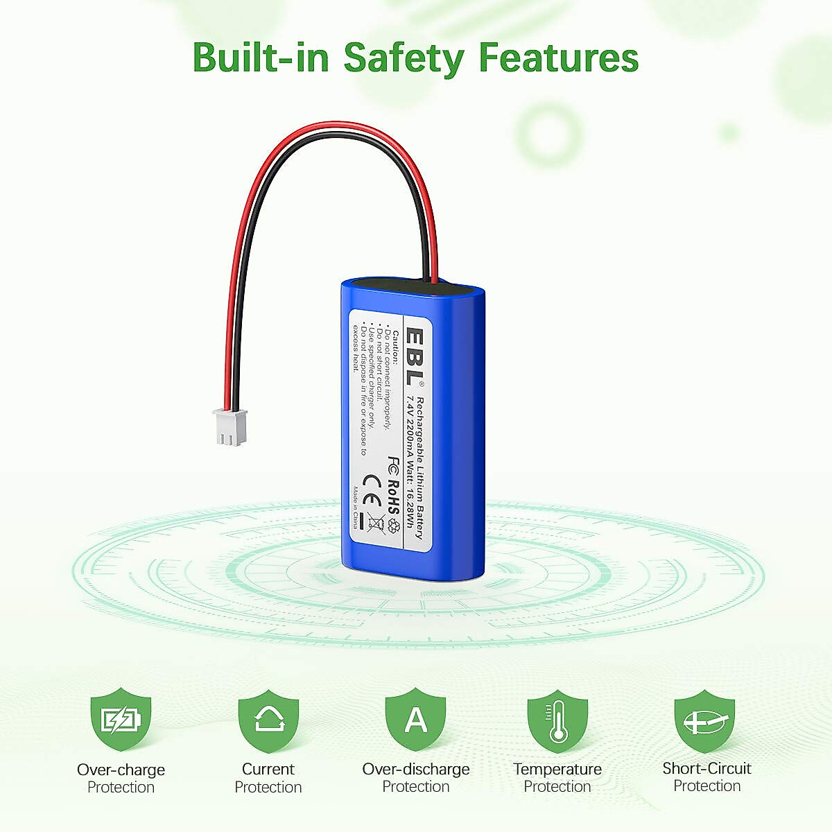 EBL 7.4V 2200mAh Li-ion Rechargeable Batteries Replacement Batteries for Electronics, Toys, Lighting, Equipment
