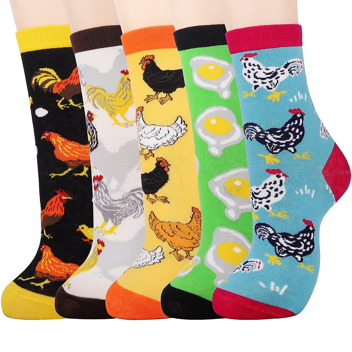Jeasona Women's Cute Socks Dachshund Chicken Bee Hedgehog Panda Gifts for Women (US, Numeric, 5, 8, Regular, Regular, Multicolored Chicken)