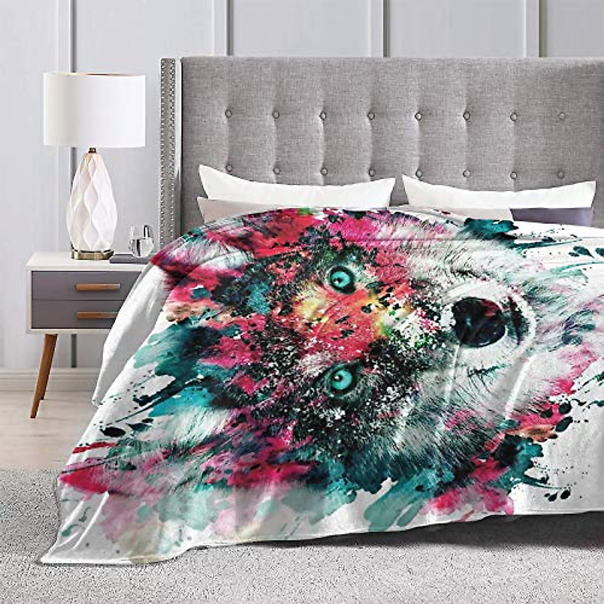 Cool Wolf Flannel Soft Blanket Bed Throw Fit Bed,Sofa, Lap - Warm Cozy Quilt All Season(M 60"X50" Inch)