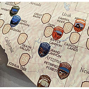 National Parks Map Push Pin, 3D Domed Stickers with 1 x 1.5 inch collection for passport book | Poster travel map in mahogany/black frame | Large map