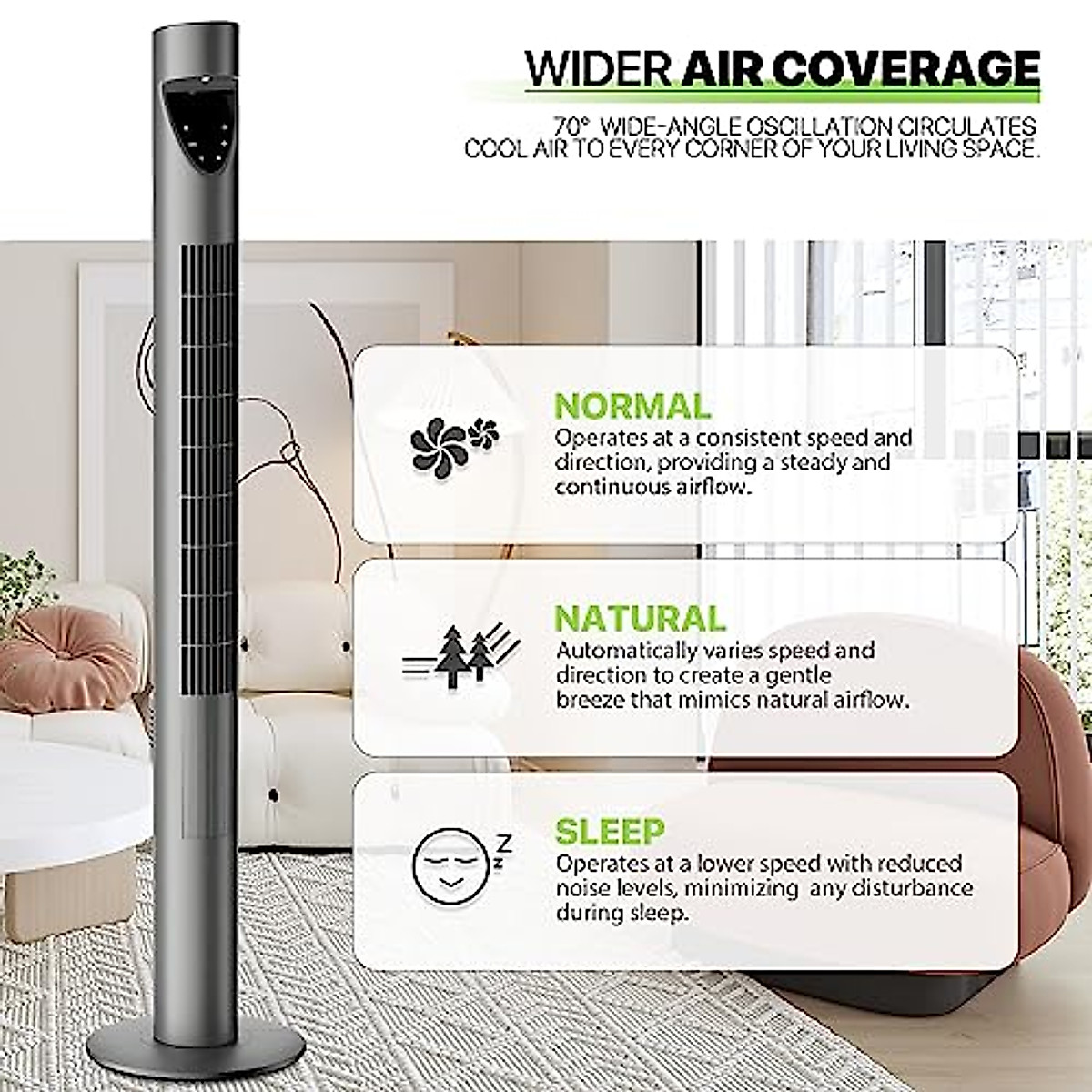 Magshion 47 Inch 3 Speeds Oscillating Quite Tower Fan with Remote Control for Indoor Home Bedroom (Gray)