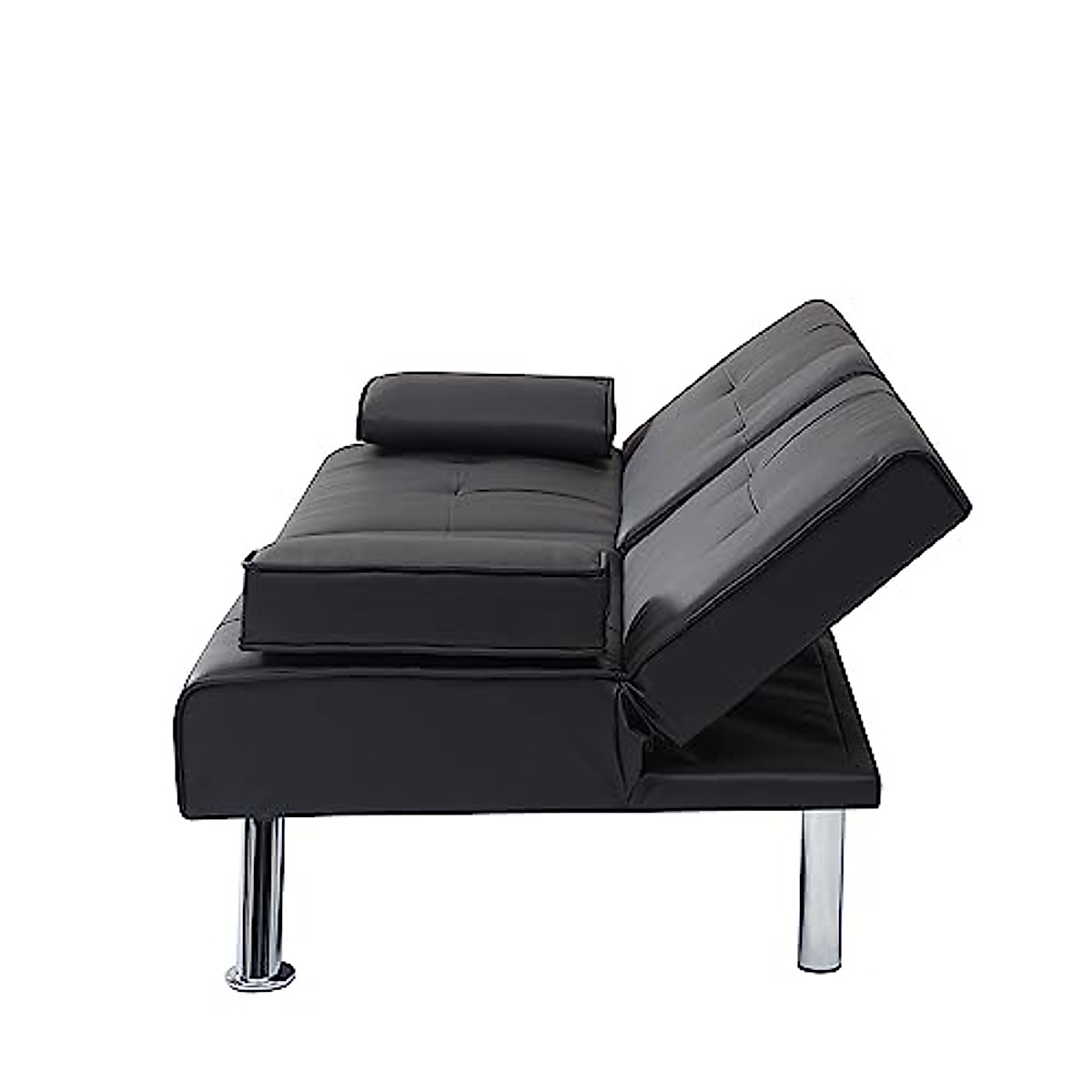 FULife Tufted Upholstered Futon Sofa Convertible Sleeper Couch Bed Daybed Loveseat,Folding Recliner with 2 Cup Holders,Removable Soft Pillow-Top Armrest,3 Angles for Living Room Small Place