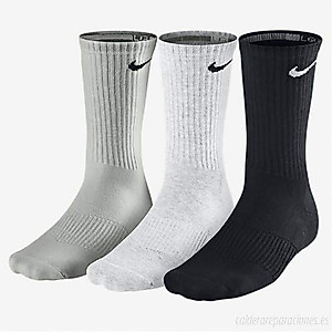 NIKE Performance Cushion Crew Training Socks (3 Pair), Grey/Black/White, Large