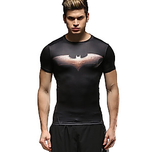 Red Plume Men's Compression Fitness Shirt,Bat Printing Sports Wicking T-Shirt (XXL) Black