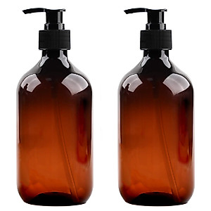 Angoodden 2 Pack Pump Bottle 500ml 17oz Plastic Pump Bottle Dispenser Amber Pump Bottles for Shampoo and Conditioner