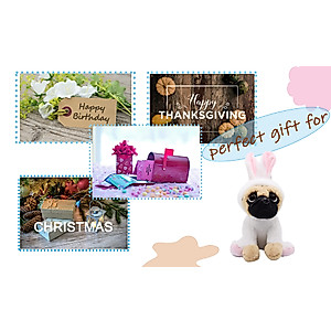 BABOLI Cuddly Pug Stuffed Animals Soft Toys with Adorable Bunny Costumes Super Cute Puppy Dog Plush Animal for Easter Day Gifts or Kids Birthday Party Supplies 10 Inches